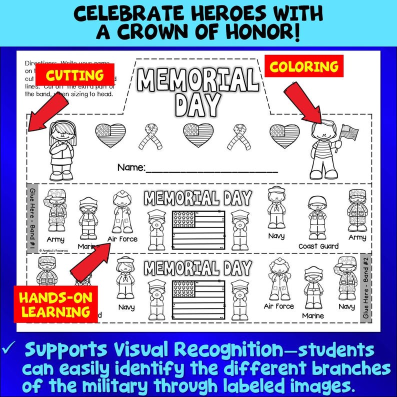 Memorial Day Activities Craft | Crowns and Wristbands | Hat Printables ...