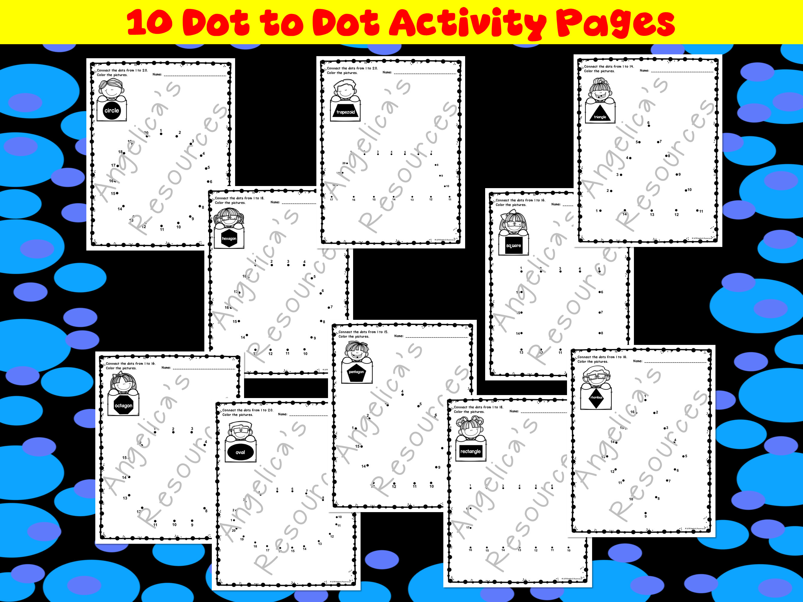 2D Shapes Connect the Dots Math Worksheets | Dot to Dot Coloring Pages ...