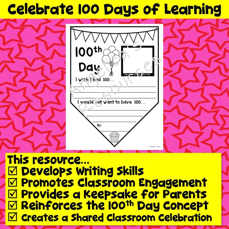 100th Day of School Activities | Creative Writing Prompt Pennant Craft ...