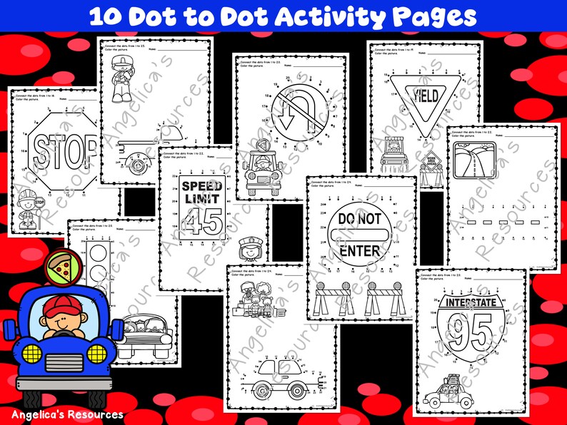 Transportation Dot to Dot Coloring Pages Connect the Dots Math ...