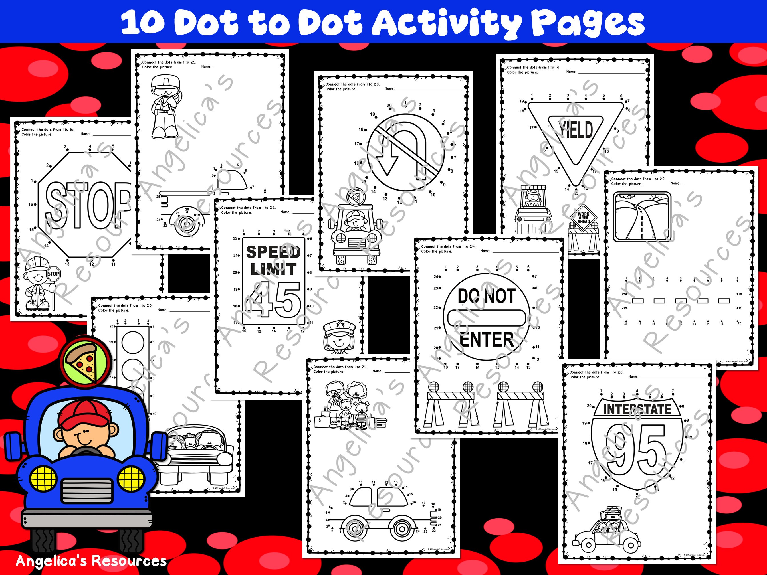 Transportation Dot to Dot Coloring Pages Connect the Dots Math ...