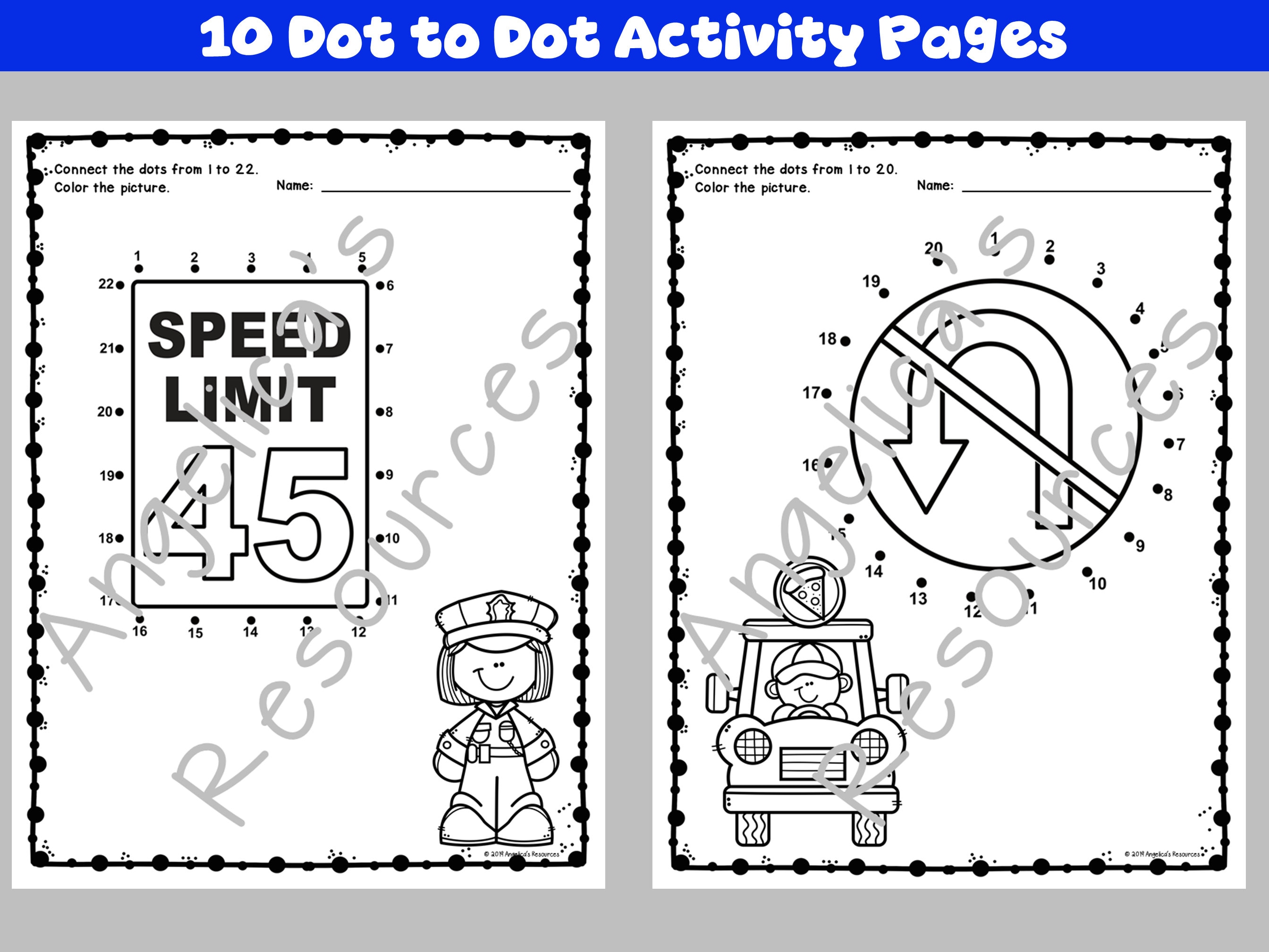 Transportation Dot to Dot Coloring Pages | Connect the Dots Math ...