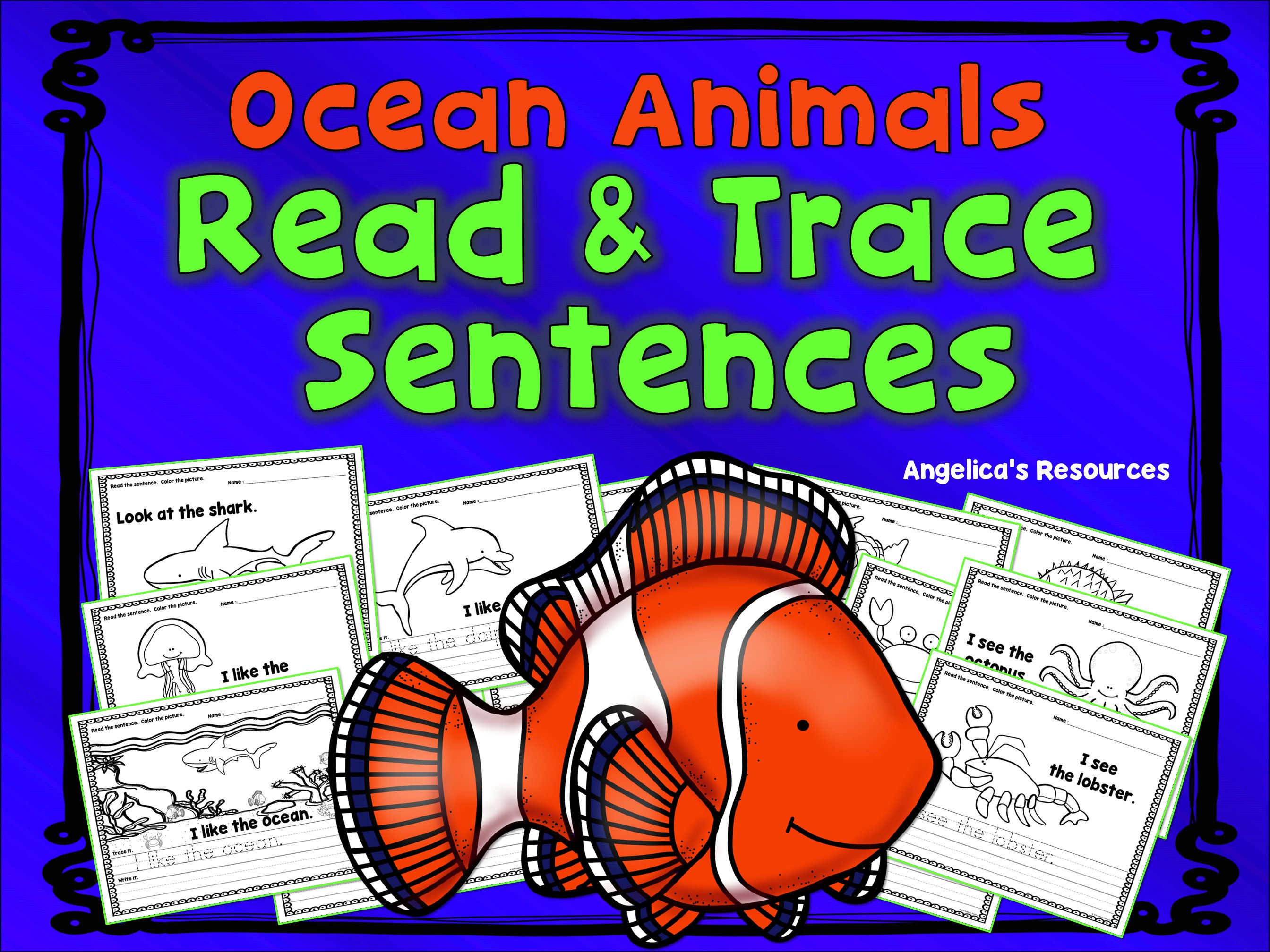 Ocean Animals Coloring Pages Printable Sight Word Handwriting ...