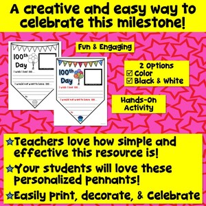 100th Day of School Activities | Creative Writing Prompt Pennant Craft ...