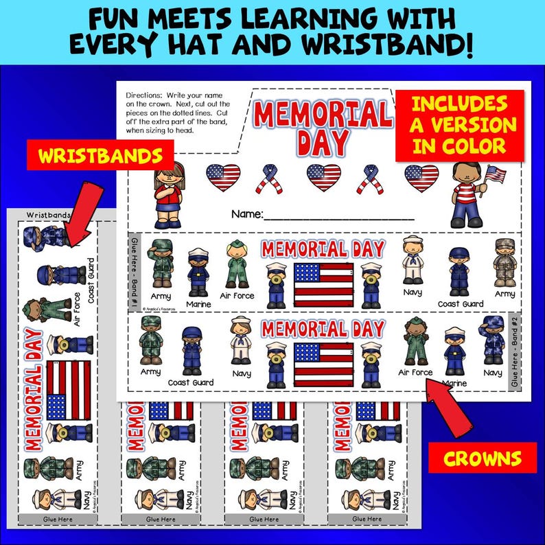 Memorial Day Activities Craft | Crowns and Wristbands | Hat Printables ...