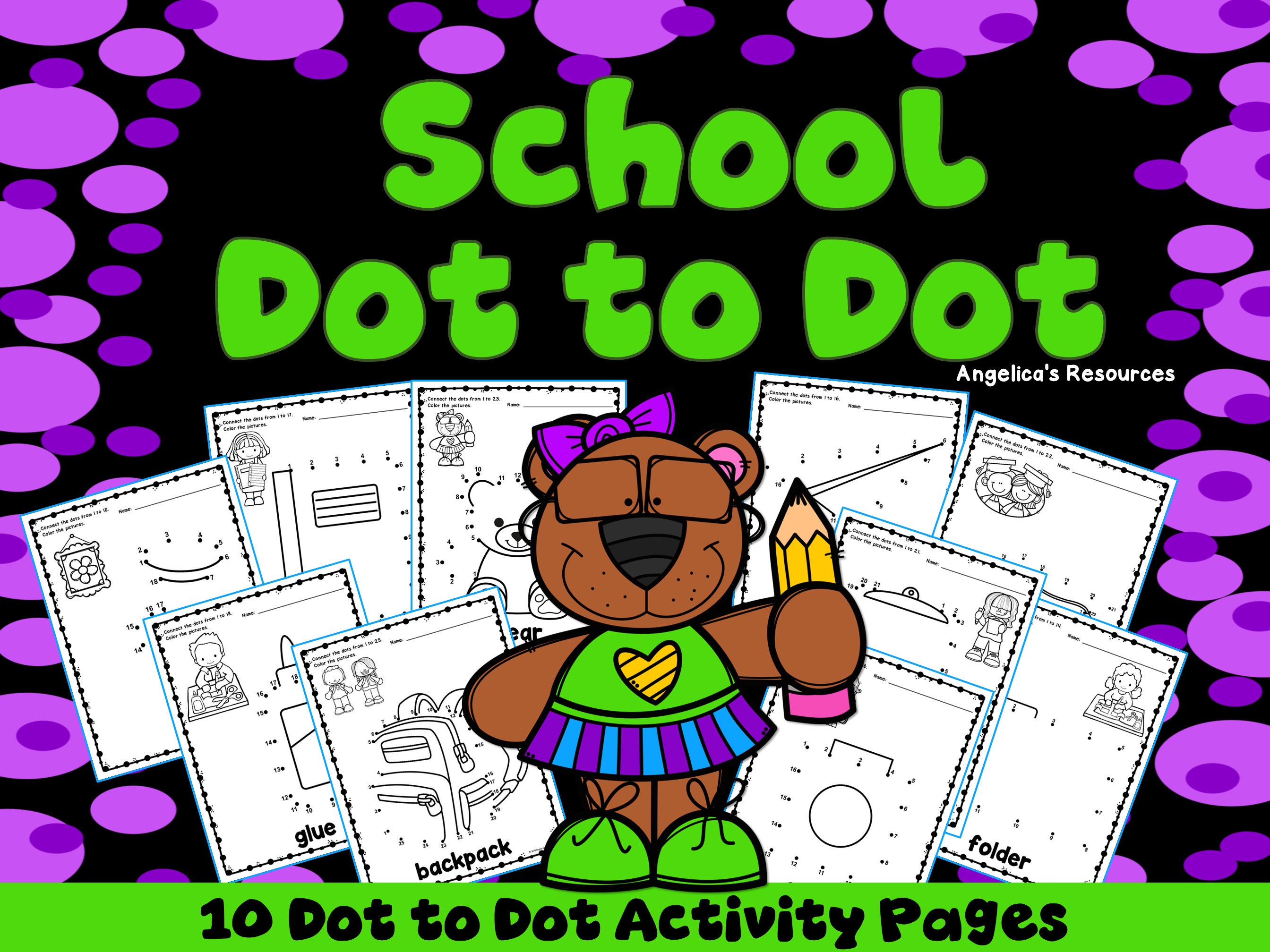 Back to School Dot to Dot Coloring Pages Connect the Dots Math ...