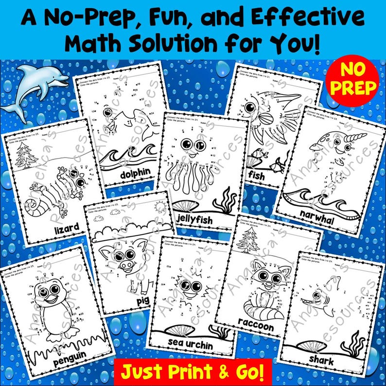 Animal Dot to Dot Coloring Pages | Connect the Dots Math Worksheets ...