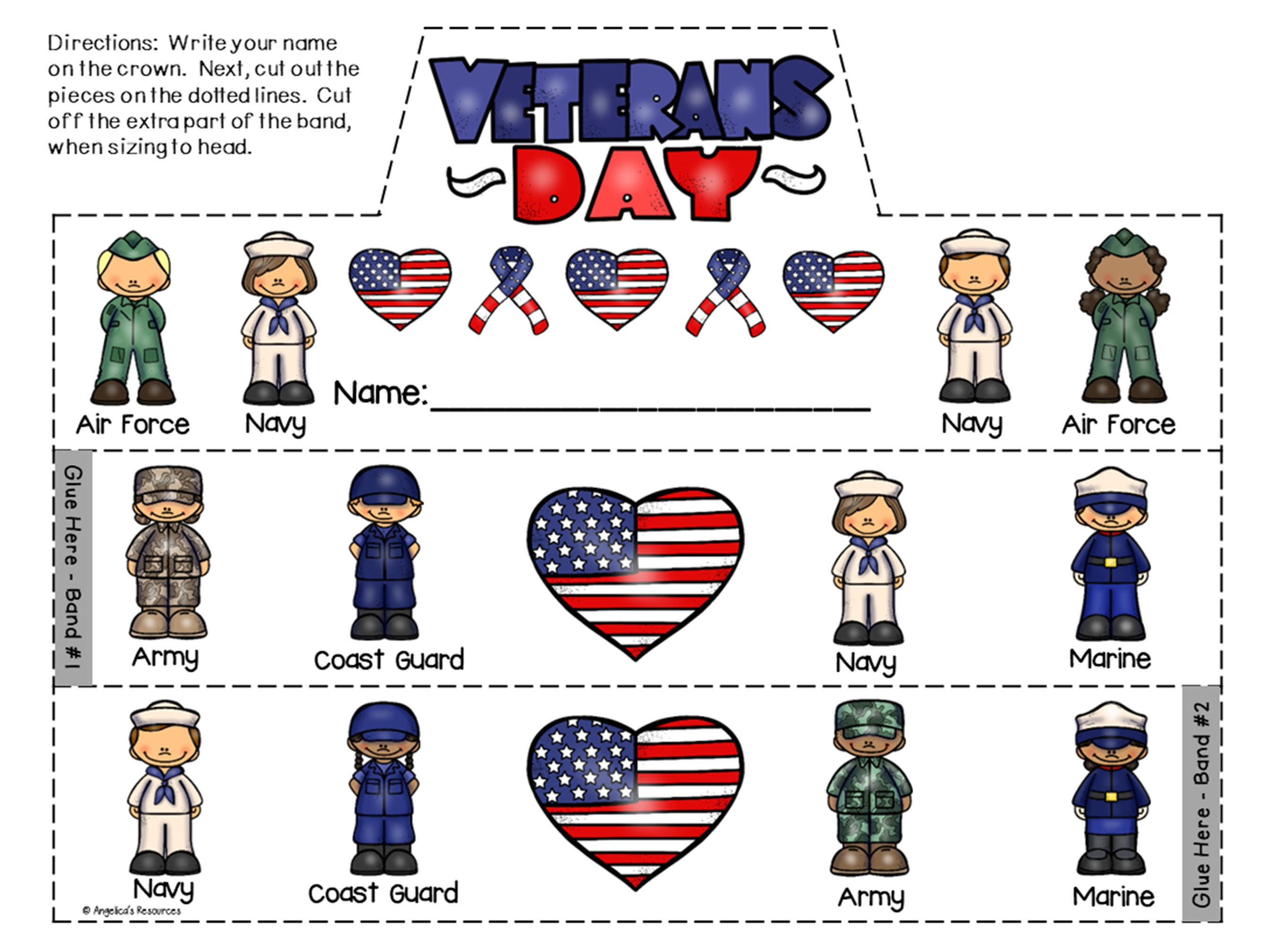 Veterans Day Craft | Crowns and Wristbands | Veterans Day Printable ...