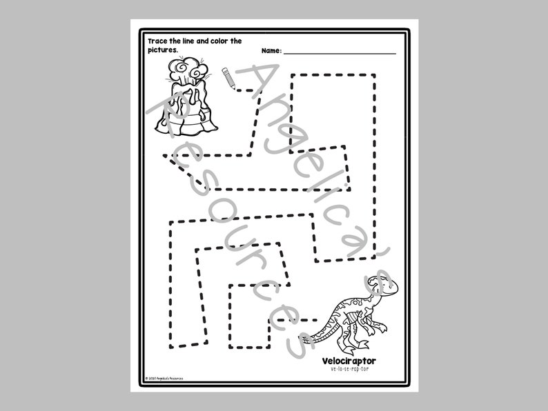 Dinosaur Tracing Lines Worksheets Coloring Pages Printable | Trace - Etsy