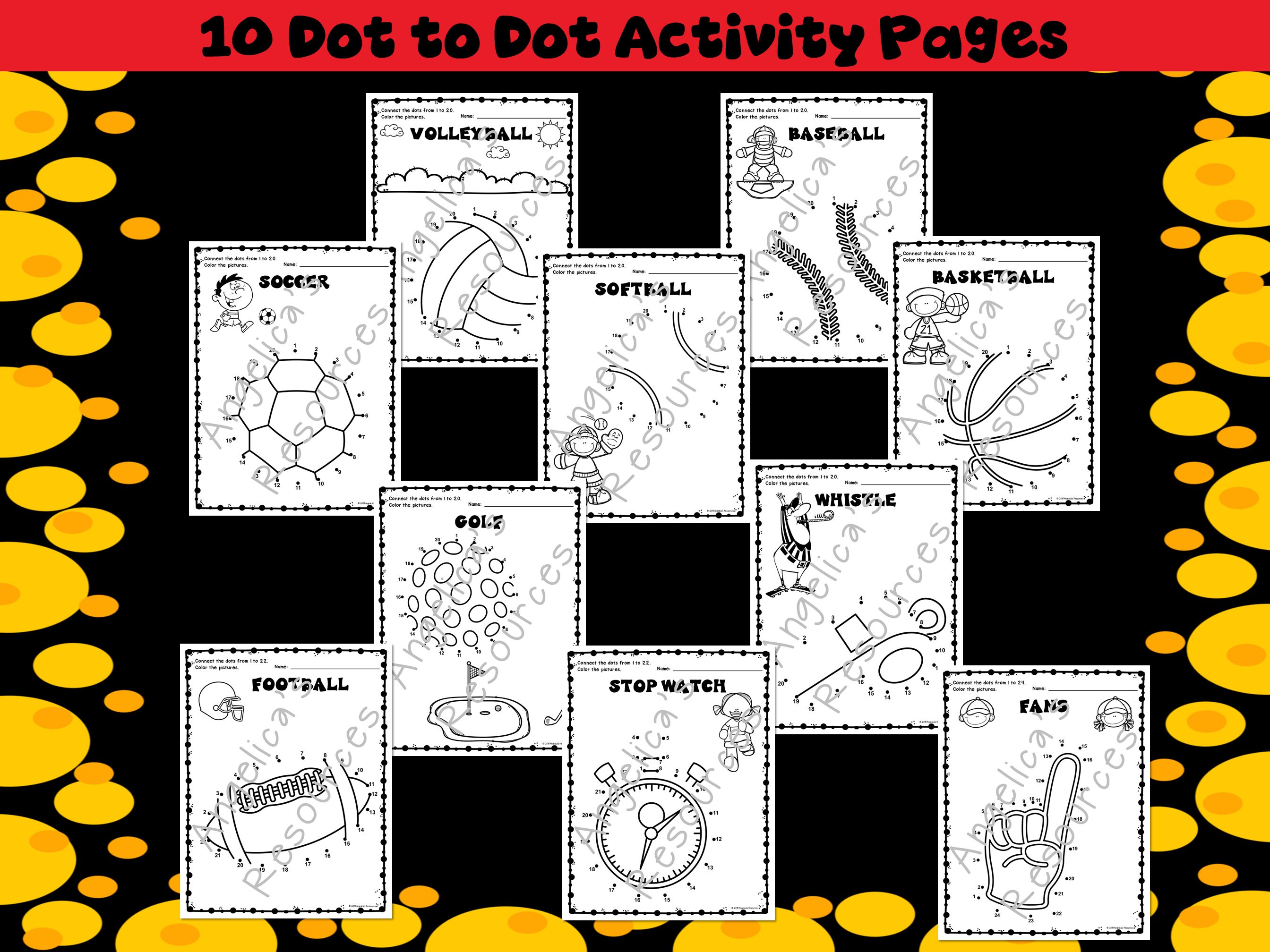 Sports Dot to Dot Coloring Pages | Connect the Dots Kindergarten Math ...