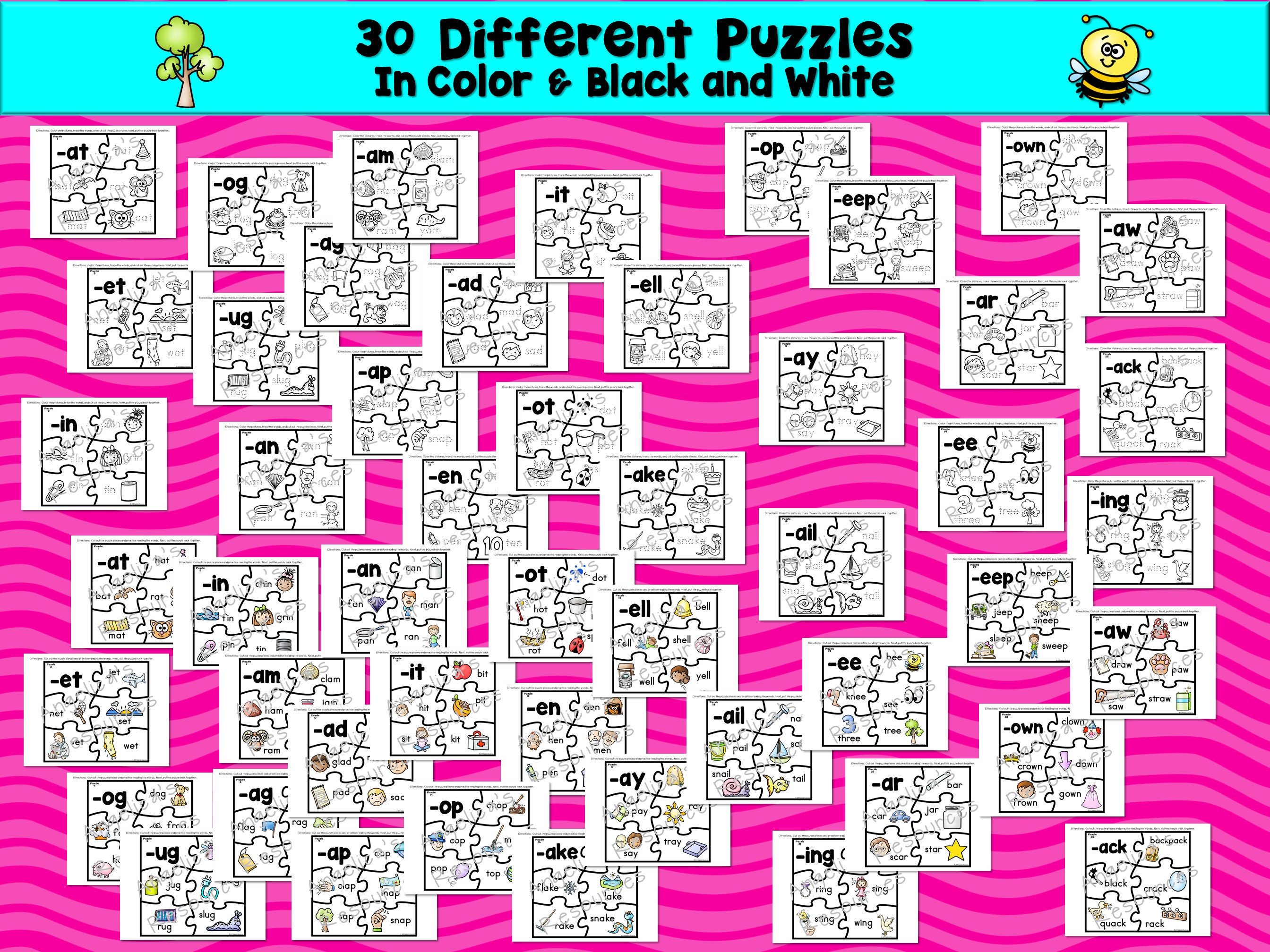 Word Families Fun Phonics Game Rhyming Endings Puzzles Coloring Pages ...