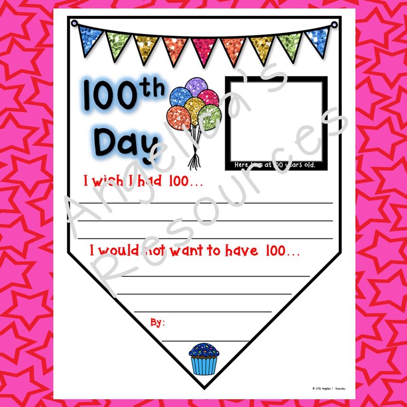 100th Day of School Activities | Creative Writing Prompt Pennant Craft ...