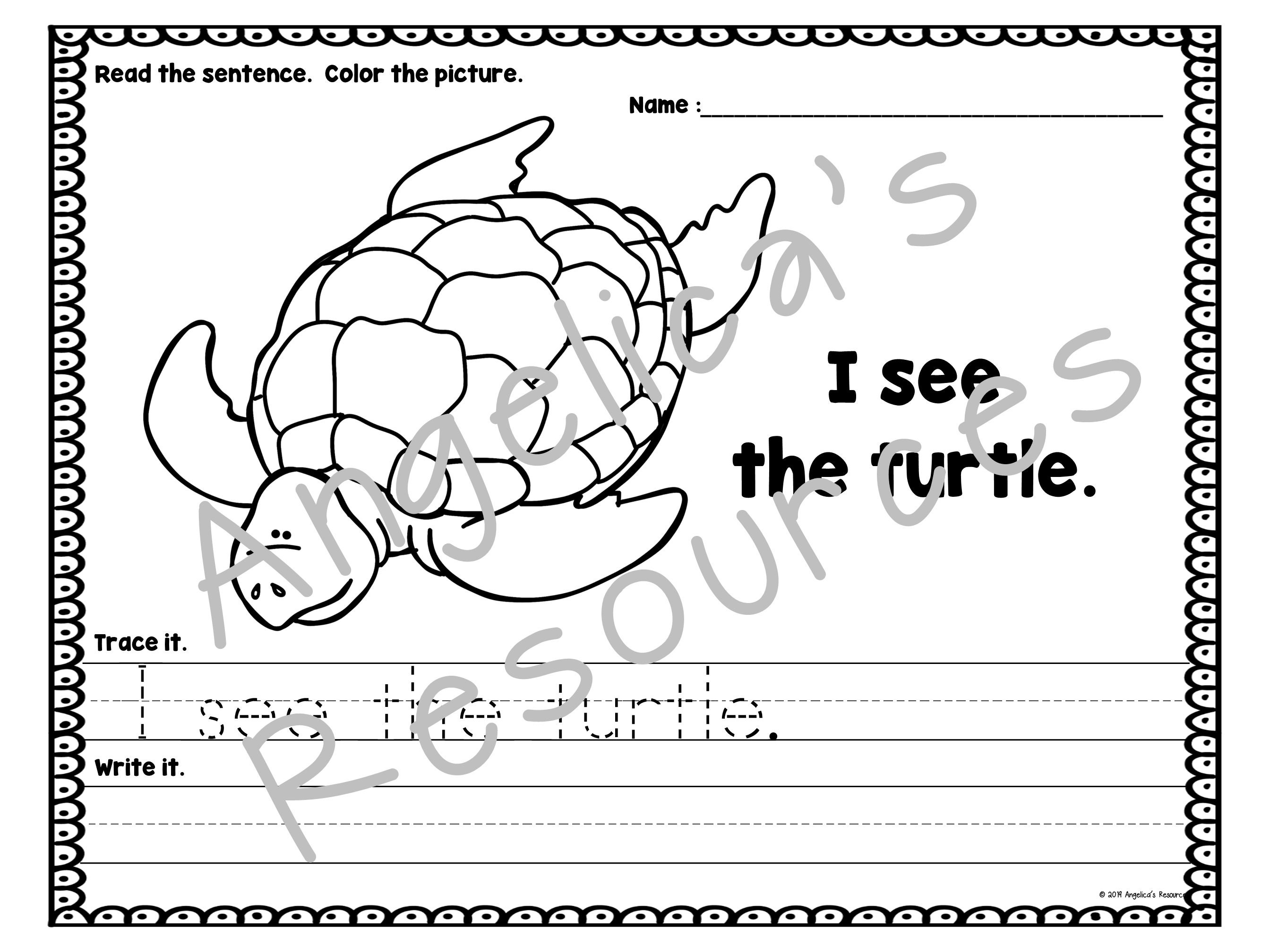 Ocean Animals Coloring Pages Printable Sight Word Handwriting ...