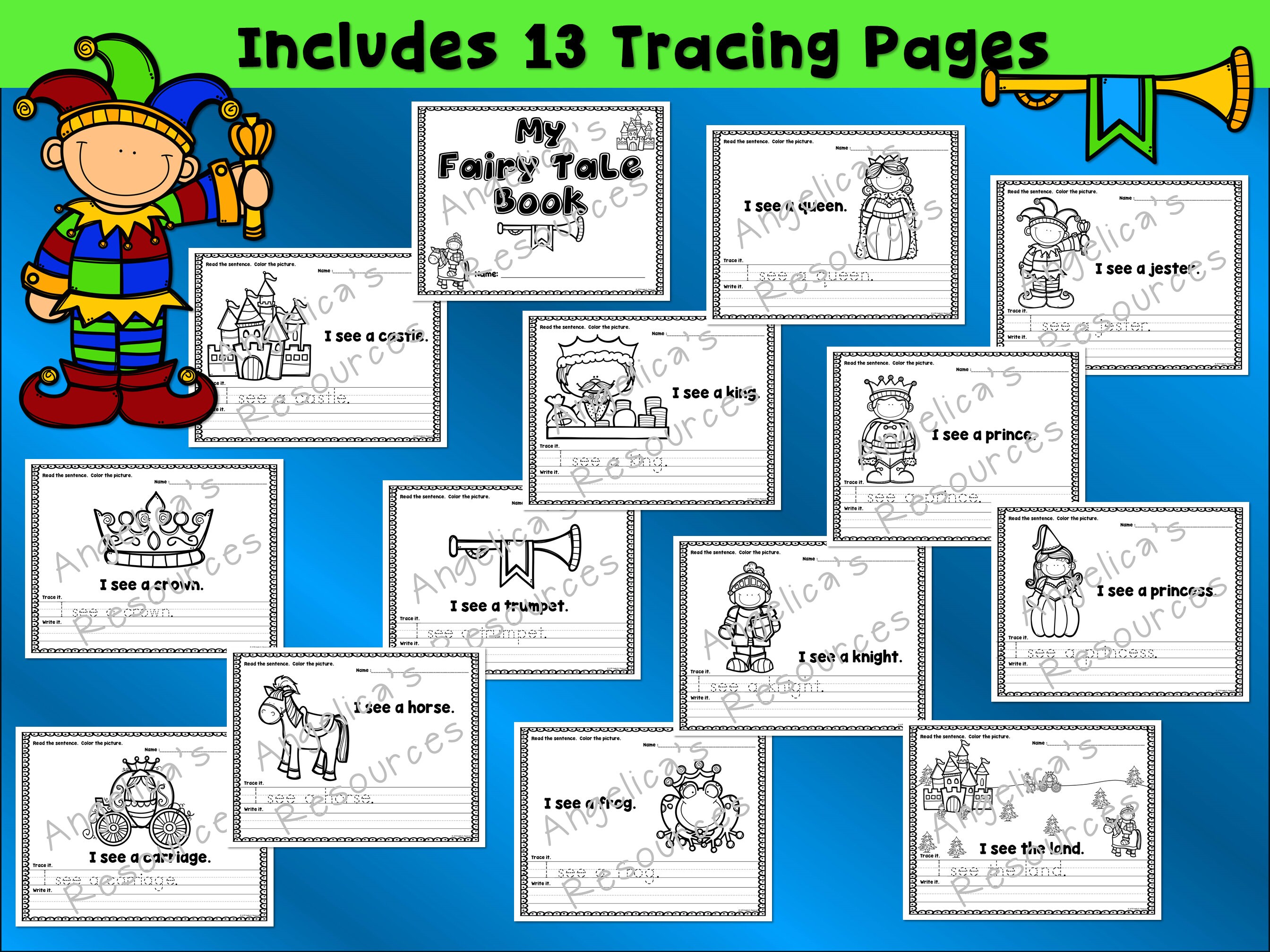 Fairy Tale Coloring Pages Printable Sight Word Handwriting Worksheet ...