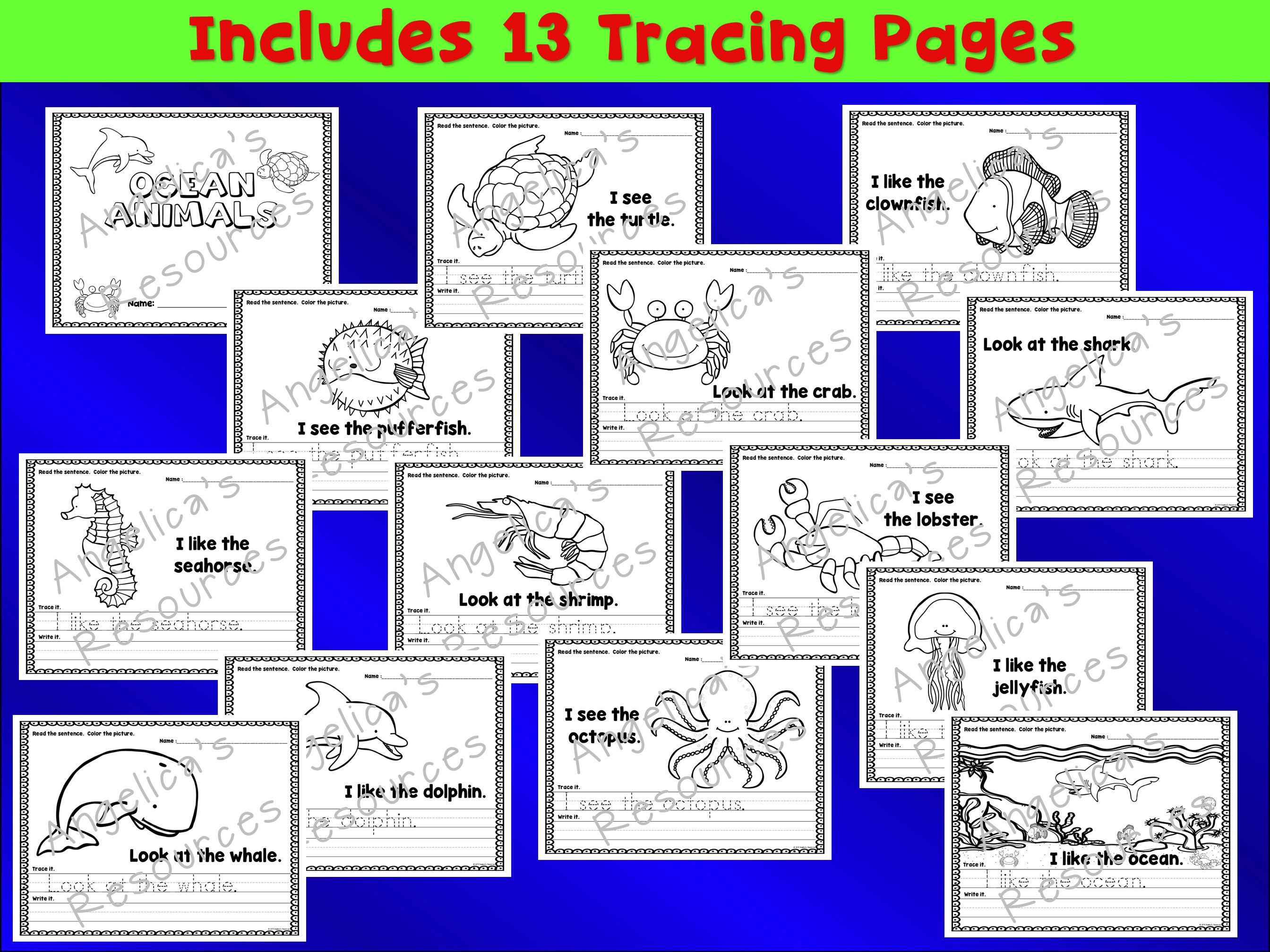 Ocean Animals Coloring Pages Printable Sight Word Handwriting ...