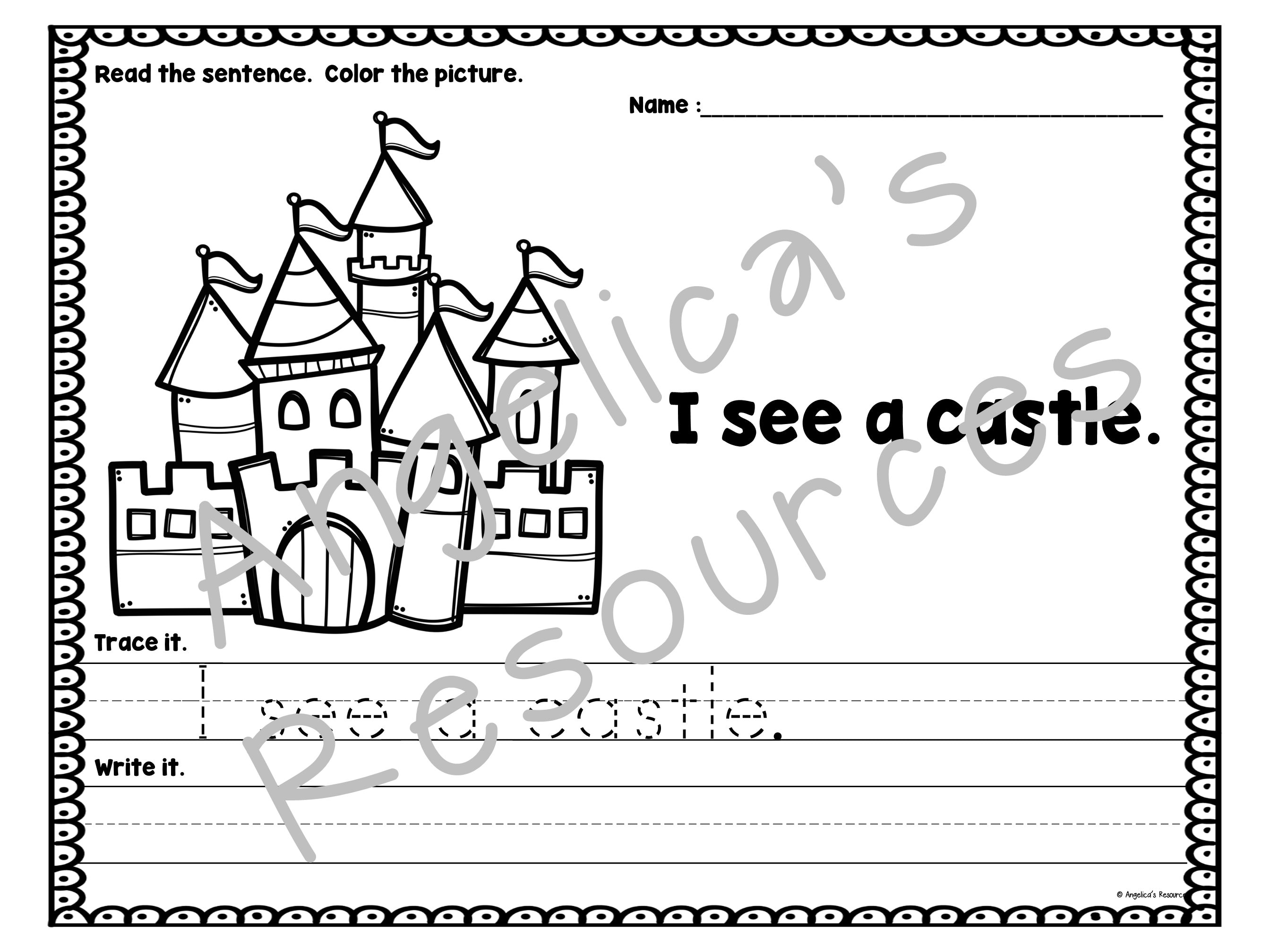 Fairy Tale Coloring Pages Printable Sight Word Practice Handwriting ...