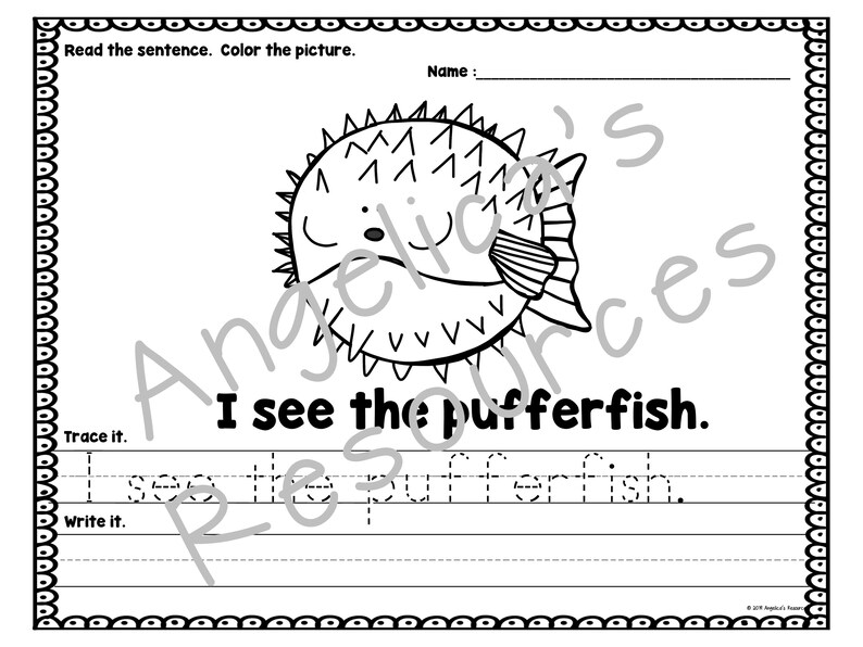 Ocean Animals Coloring Pages Printable Sight Word Practice ...