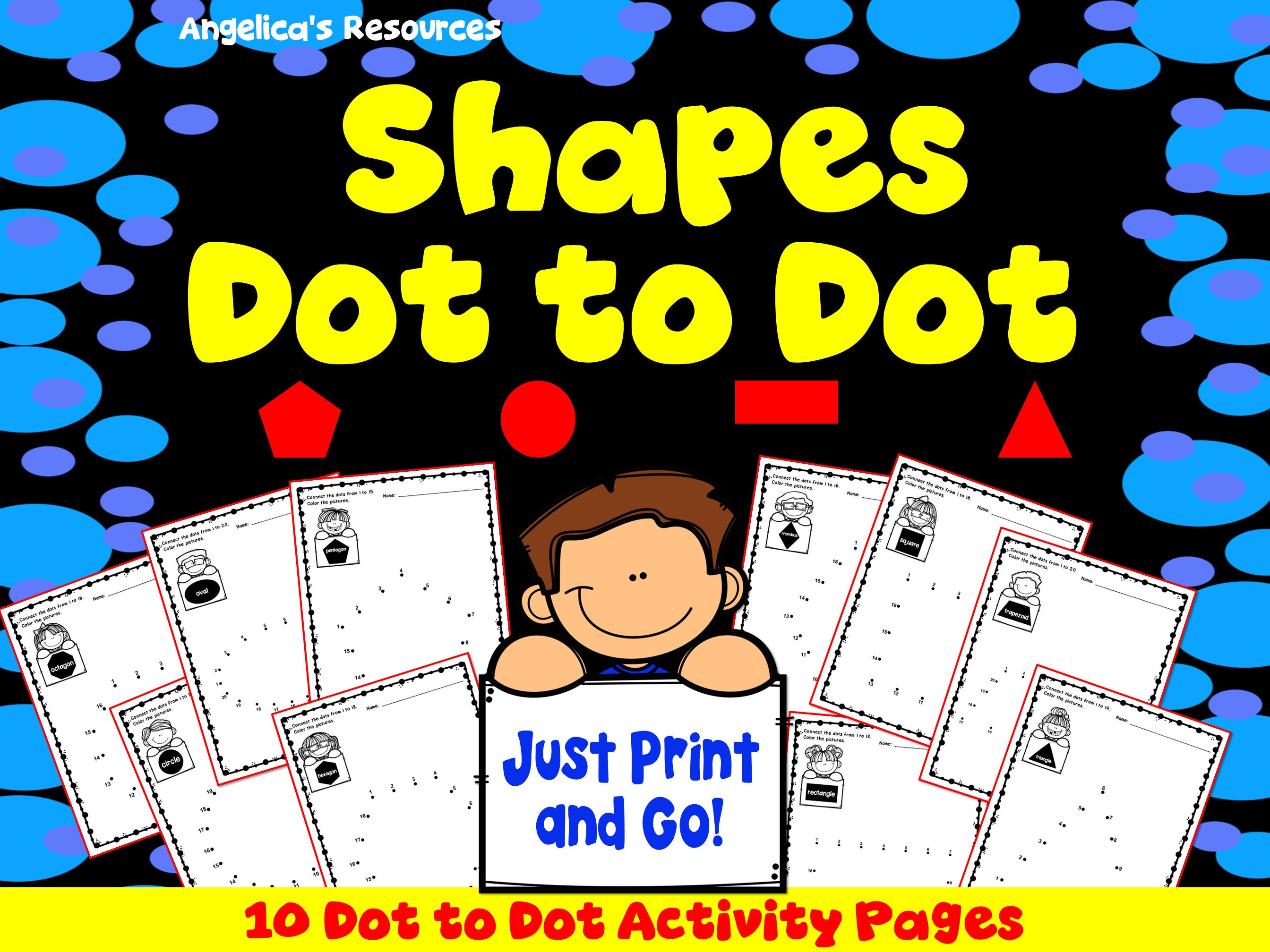 2D Shapes Connect the Dots Math Worksheets | Dot to Dot Coloring Pages ...