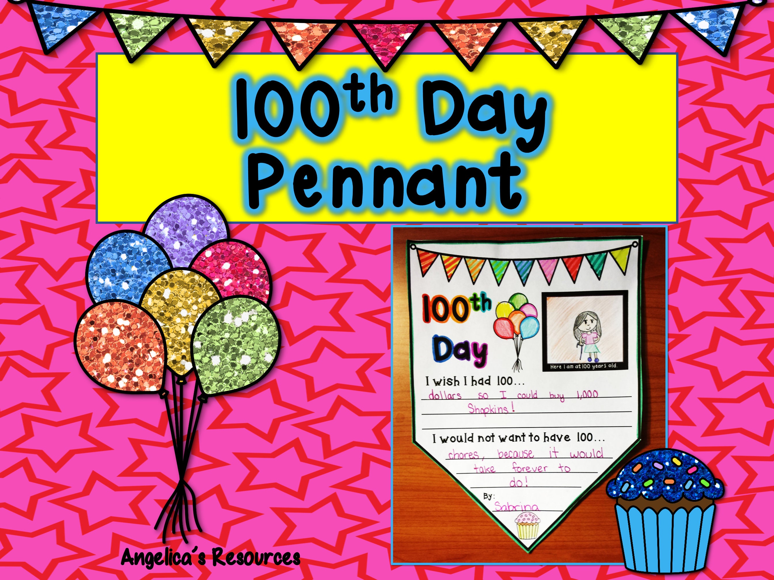 100th Day of School Activities Creative Writing Prompt Pennant Craft ...
