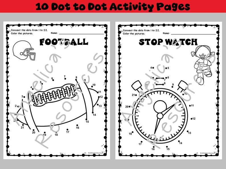 Sports Dot to Dot Coloring Pages | Connect the Dots Kindergarten Math ...