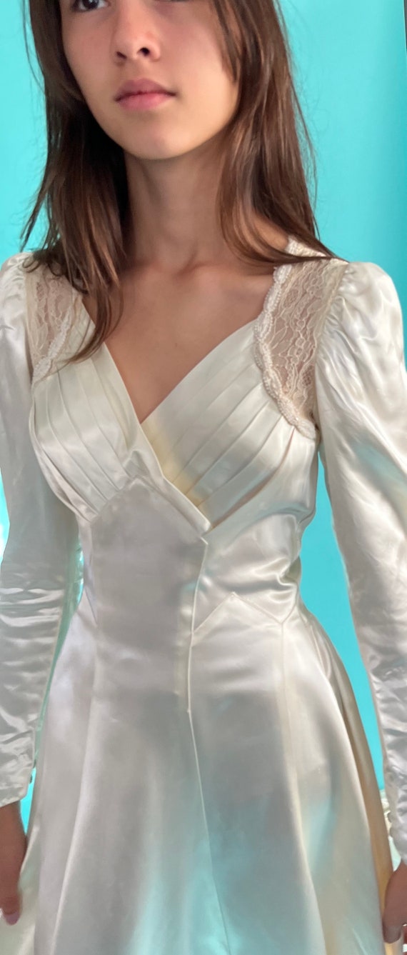 1920s Liquid Satin Wedding Gown: Sheer Lace Yoke, Bea… - Gem