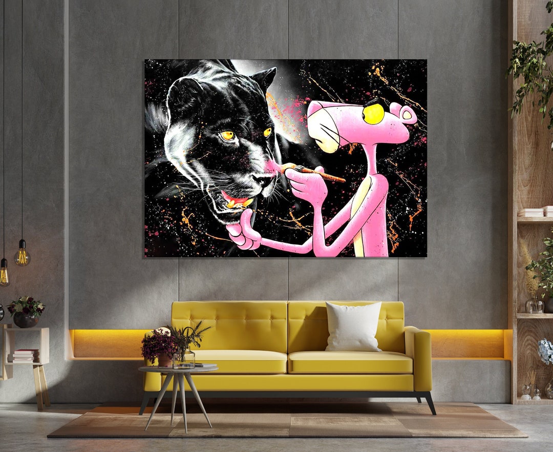 Banksy Panther Painter Graffiti Wall Art, Banksy Pink & Black Pop Art ...