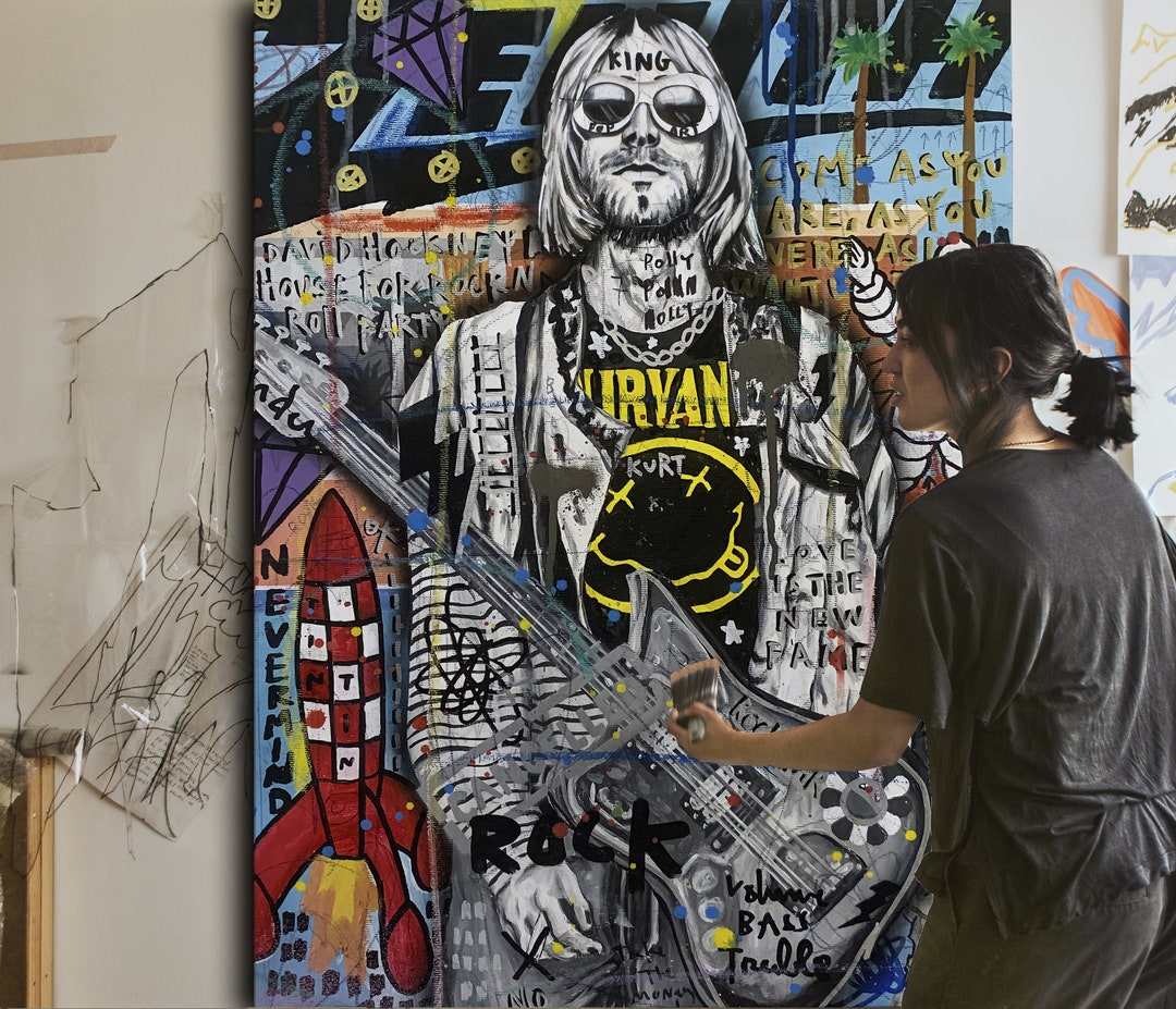 Banksy Kurt Cobain Pop Art Oil Painting, Kurt Cobain Pop Art Graffiti ...