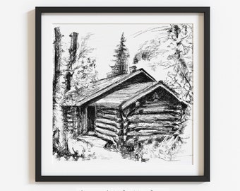 Rustic Cabin Sketch - Etsy