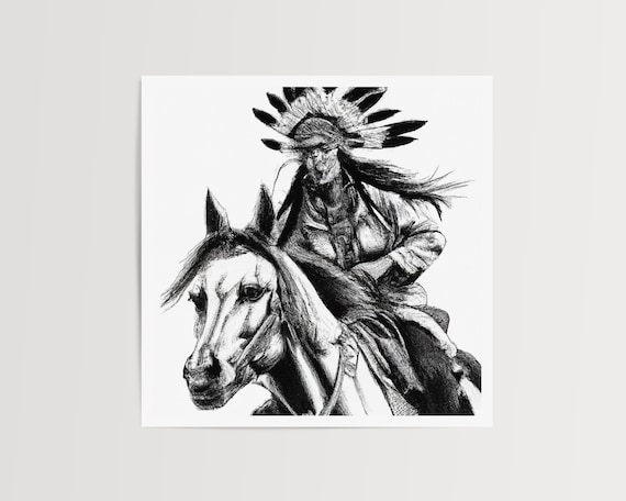 Native American Riding Horse Drawing