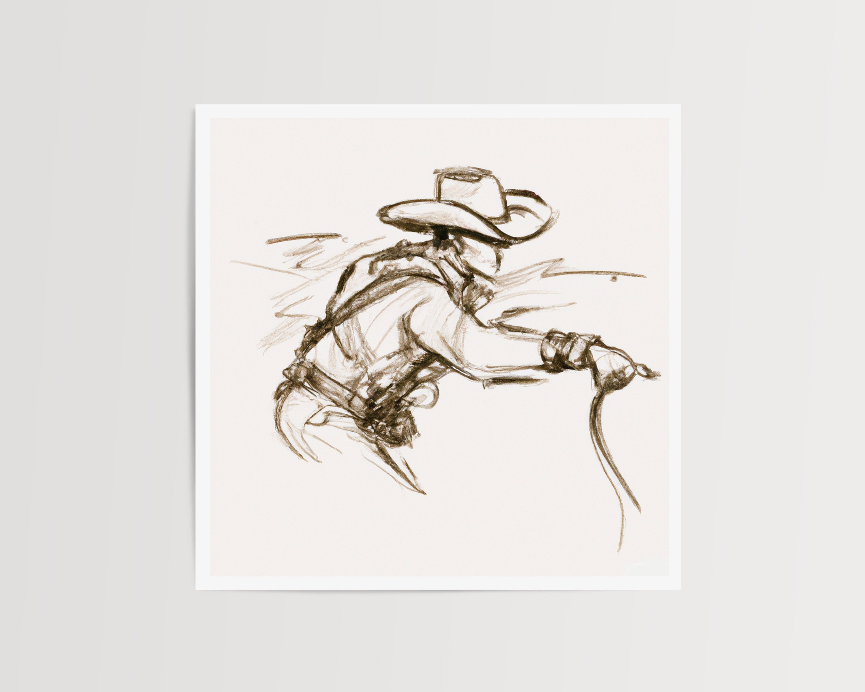 Cowboy With Lasso Sketch, Abstract Cowboy Art, Western Wall Art ...