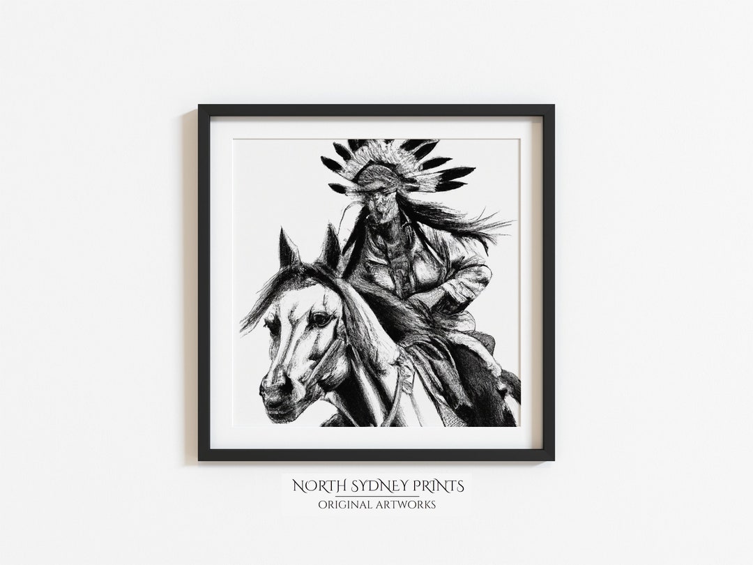Native American Indian Riding a Horse Print, Native American Art ...