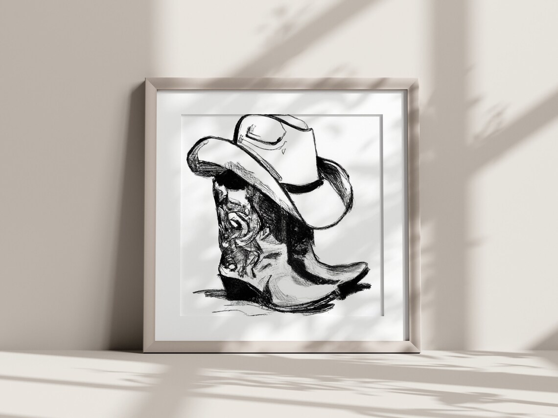 Cowboy Boots Sketch, Cowboy Boots Print, Sketch Art, Cowboy Print, Old ...