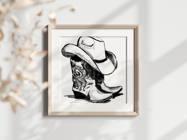 Cowboy Boots Sketch, Cowboy Boots Print, Sketch Art, Cowboy Print, Old ...