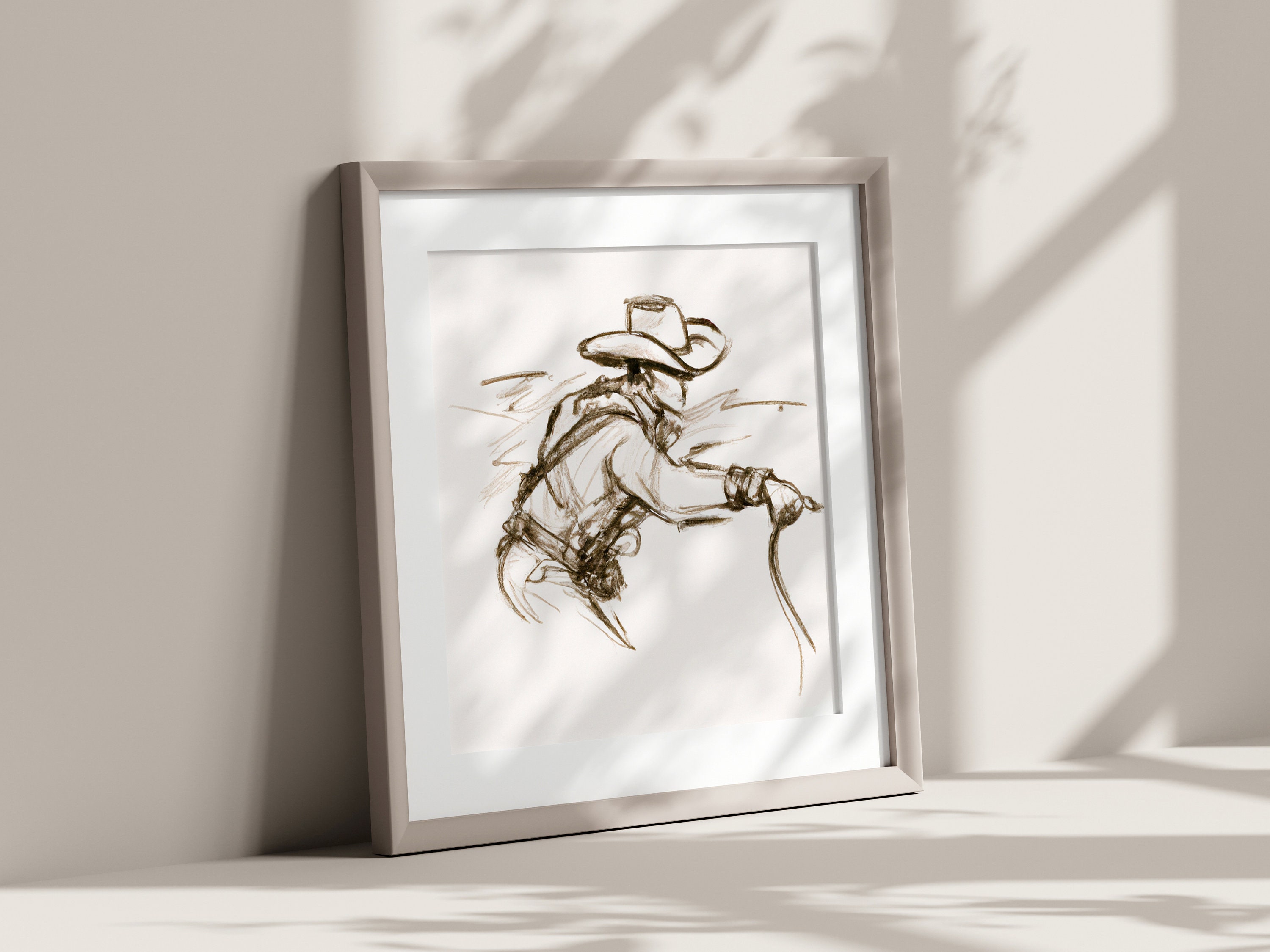 Cowboy With Lasso Sketch, Abstract Cowboy Art, Western Wall Art ...