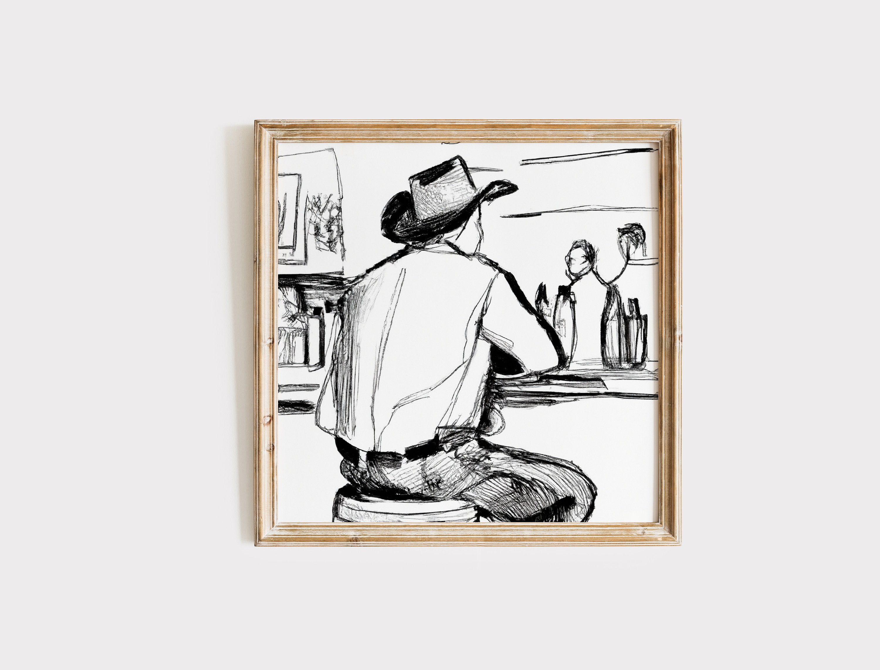 Cowboy at a Bar Abstract Cowboy Art Western Wall Art - Etsy