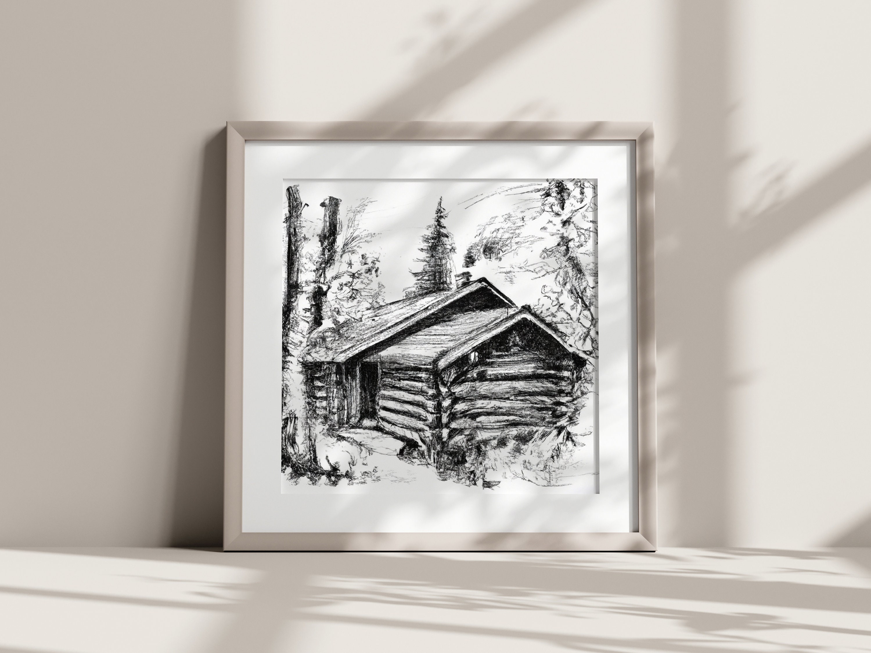 Log Cabin Art Print, Log Cabin Wall Art, Vintage Sketch Print ...