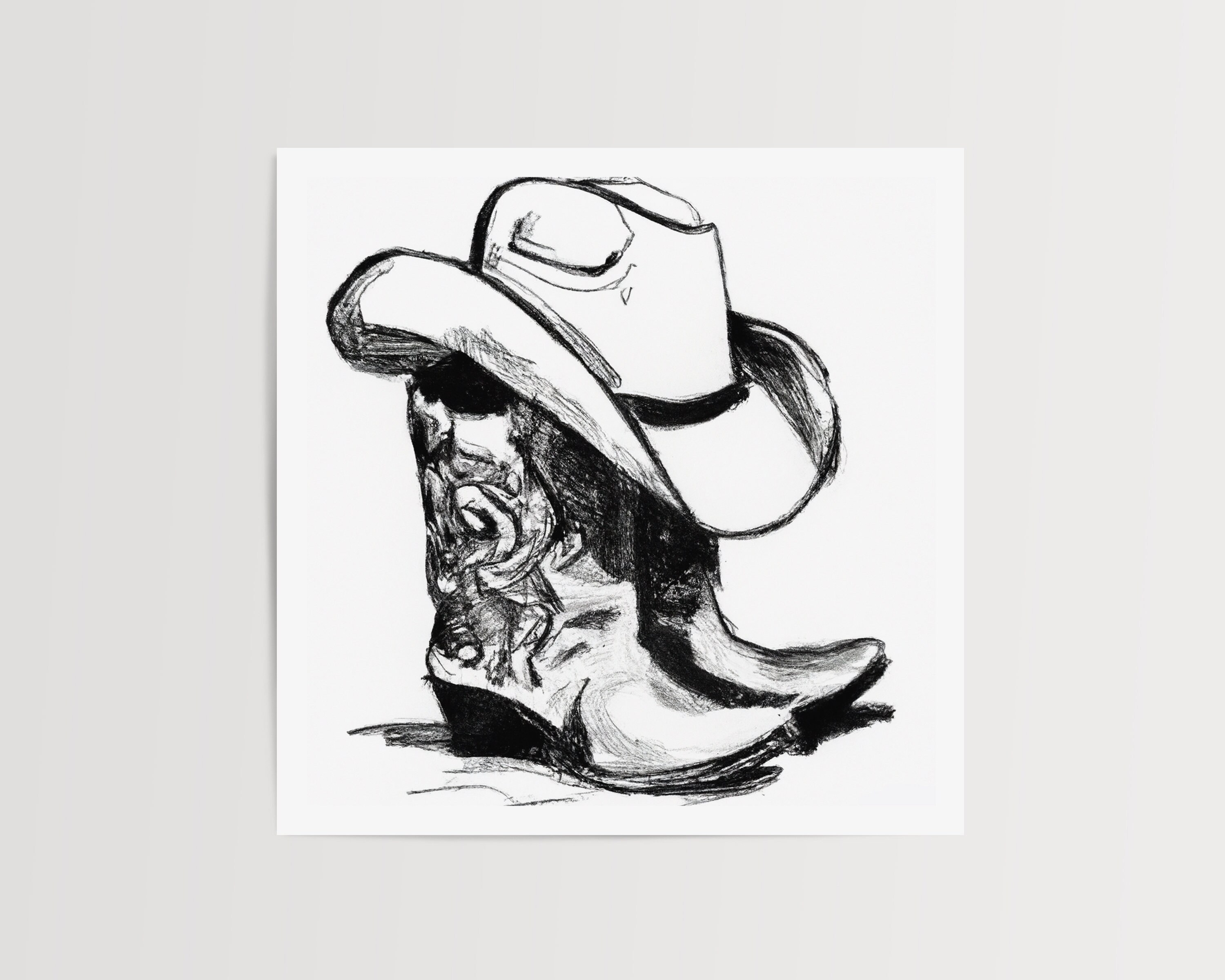 Cowboy Boots Sketch, Cowboy Boots Print, Sketch Art, Cowboy Print, Old ...