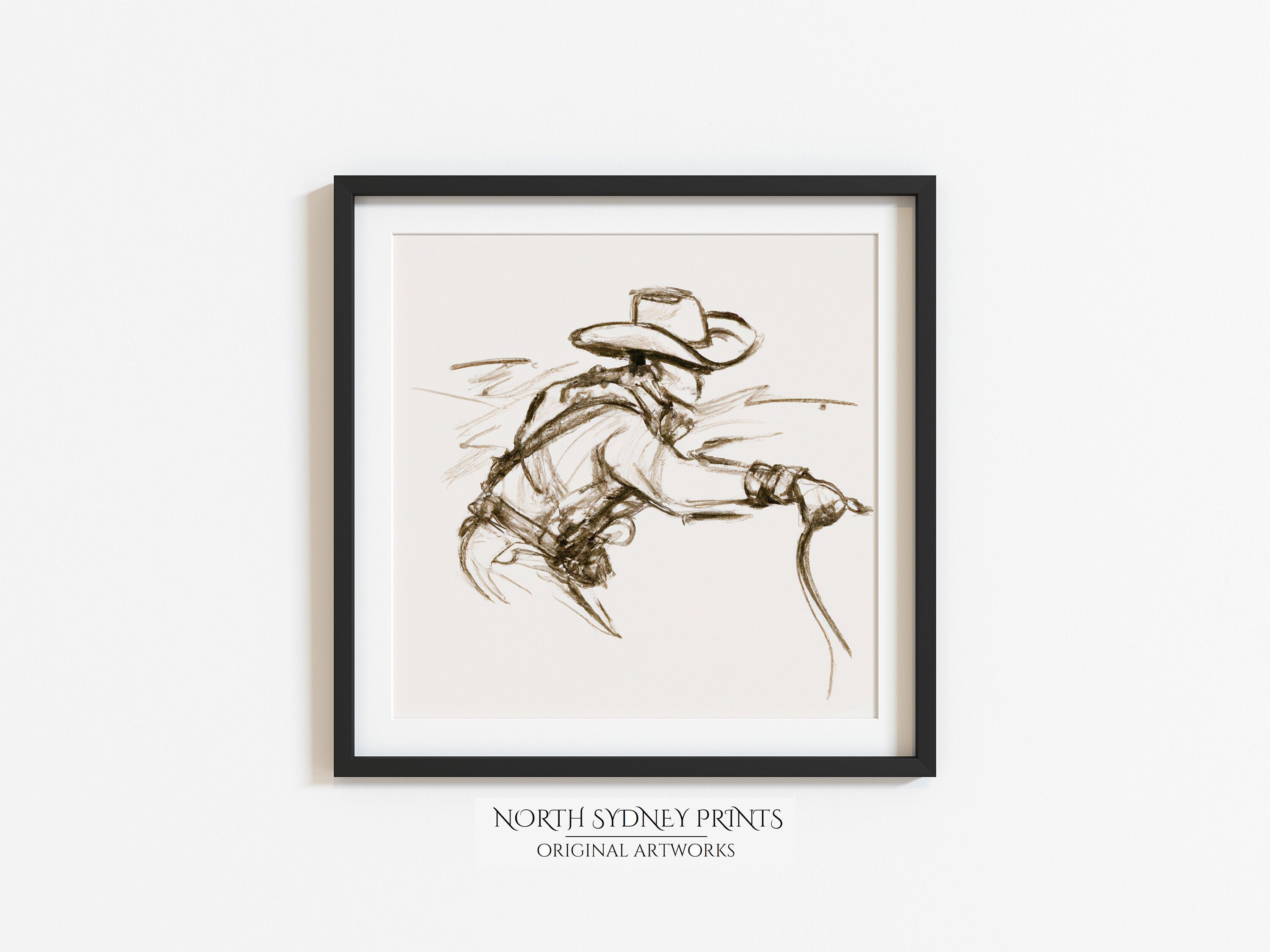 Cowboy With Lasso Sketch, Abstract Cowboy Art, Western Wall Art ...