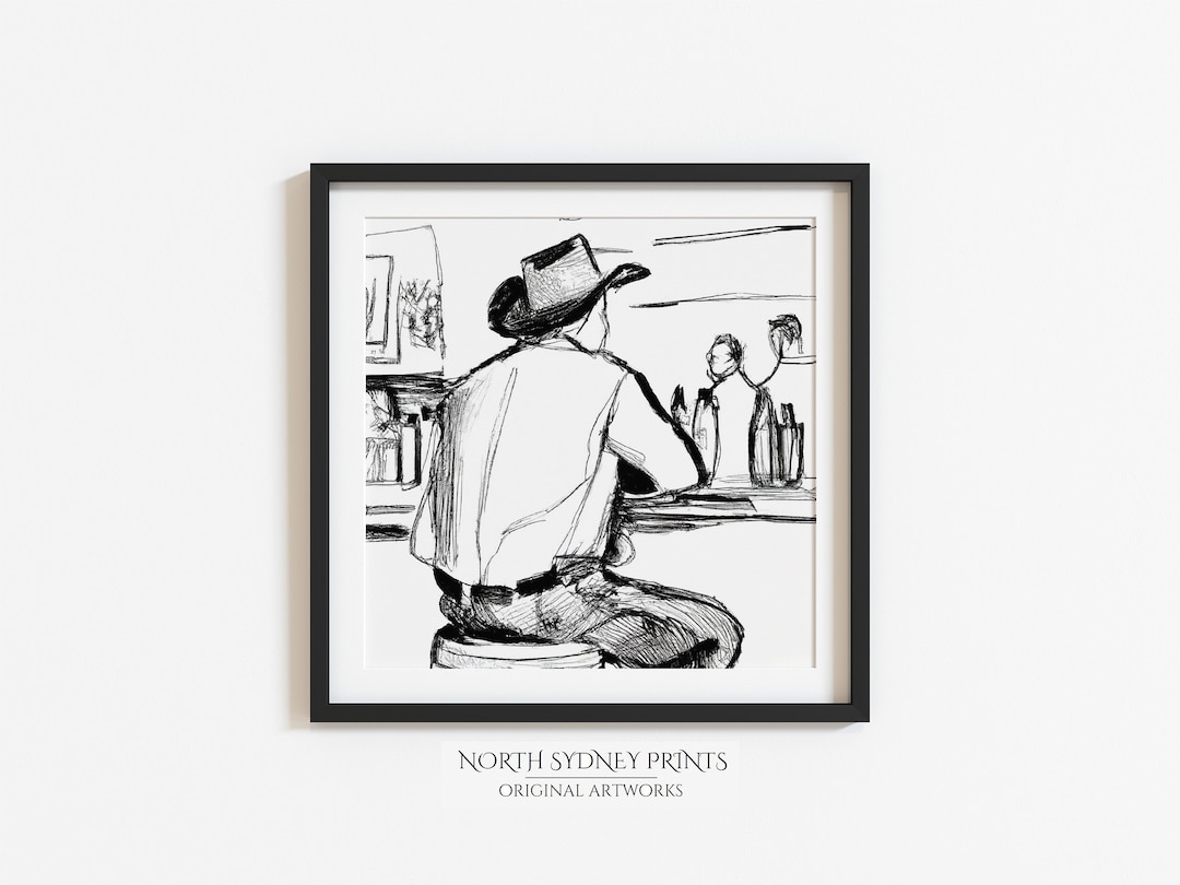 Cowboy at a Bar, Abstract Cowboy Art, Western Wall Art, Western Decor ...