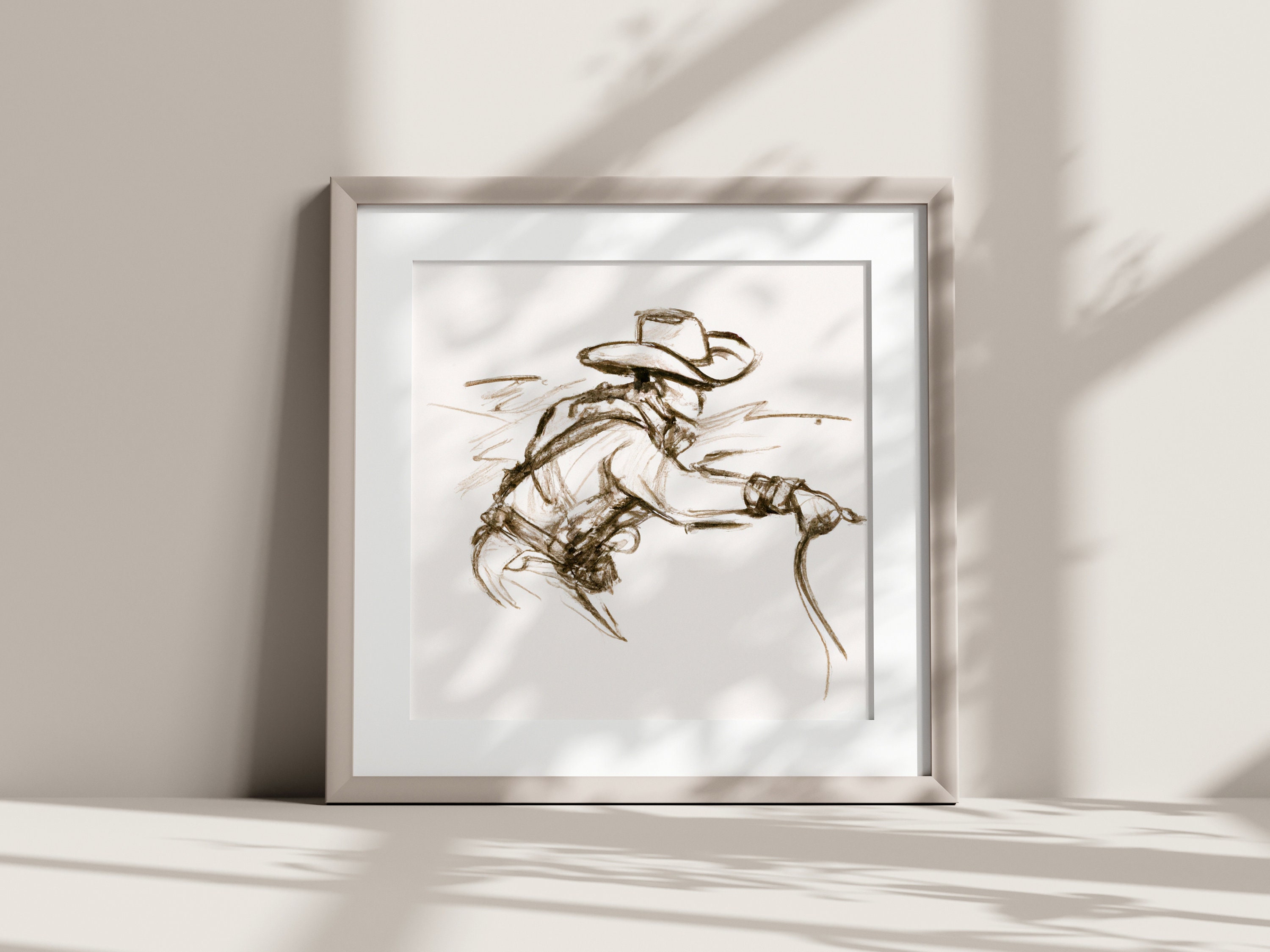 Cowboy With Lasso Sketch, Abstract Cowboy Art, Western Wall Art ...