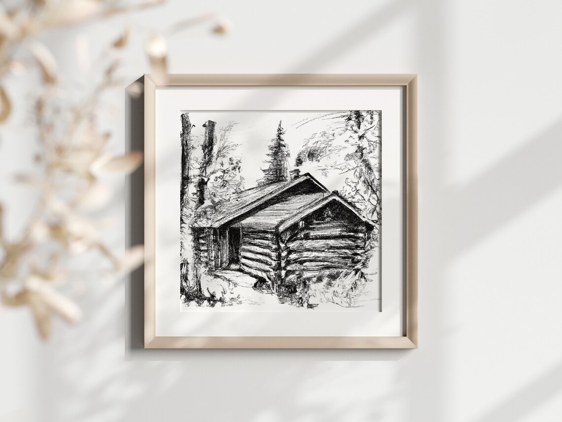 Log Cabin Art Print Log Cabin Wall Art Vintage Sketch Print - Etsy