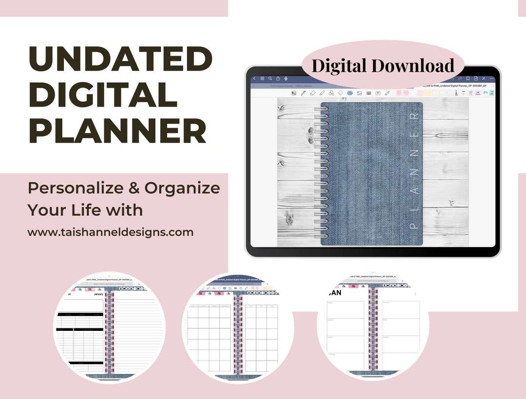 Undated Digital Planner Hyperlinked Digital Planner Cute Pink Monthly ...