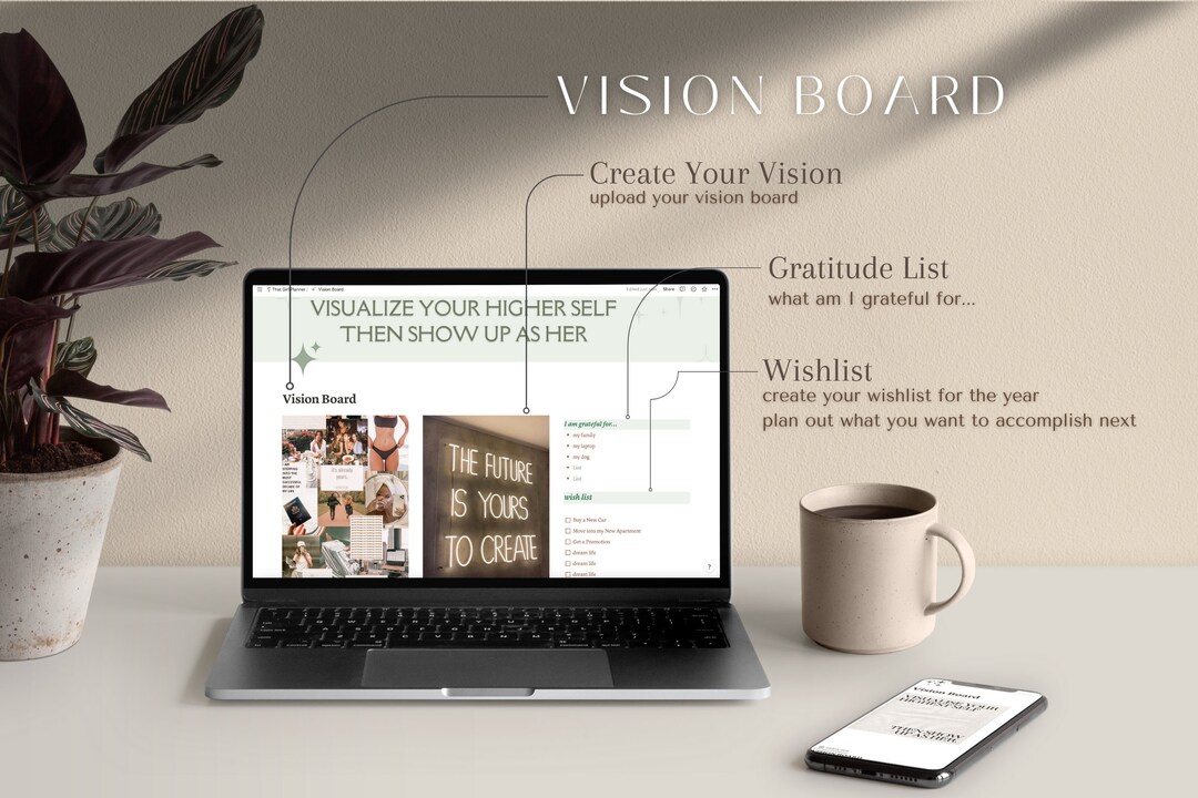 That Girl Notion Template, Notion Vision Board, Daily Notion Template ...