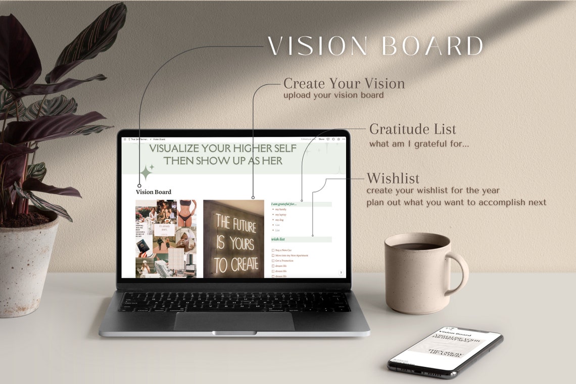 That Girl Notion Template, Notion Vision Board, Daily Notion Template ...