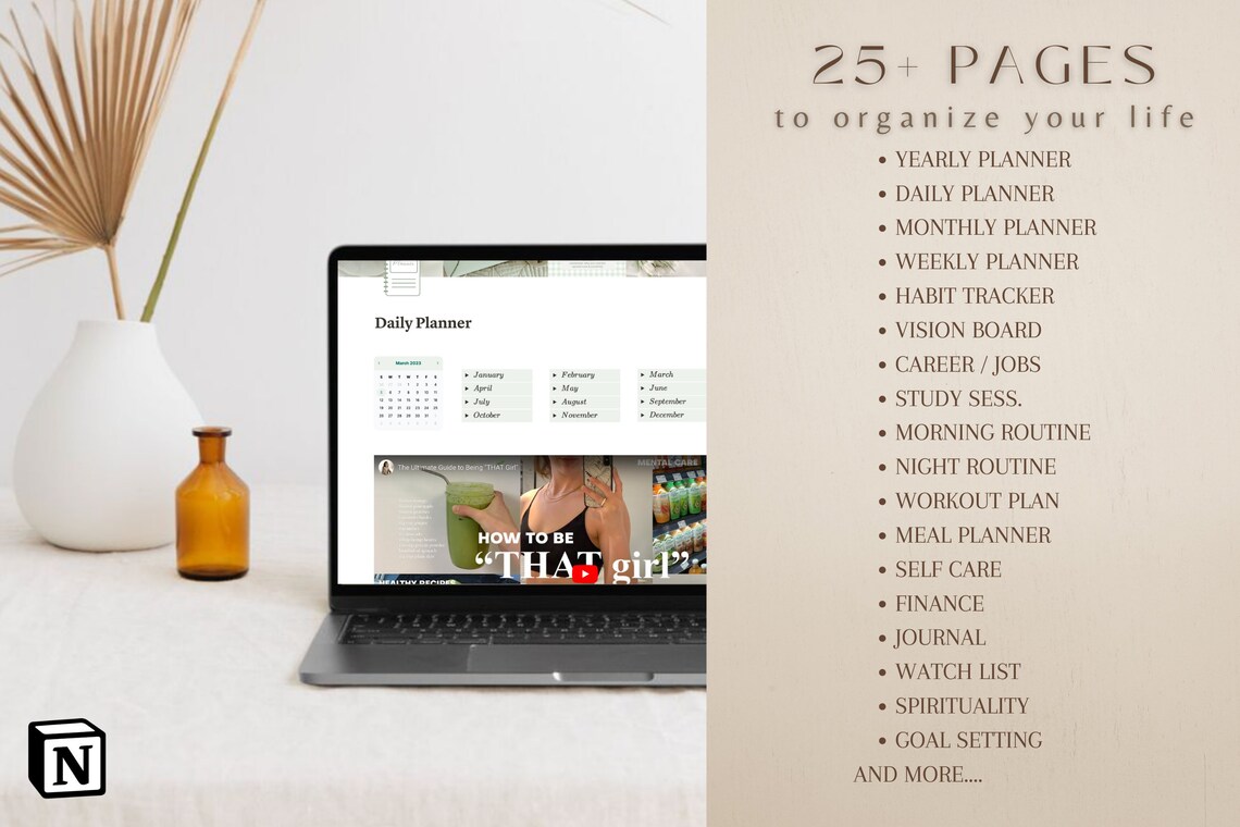 That Girl Notion Template, Notion Vision Board, Daily Notion Template, Notion Planner, Aesthetic ...
