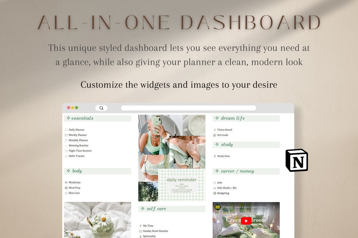 That Girl Notion Template, Notion Vision Board, Daily Notion Template, Notion Planner, Aesthetic ...