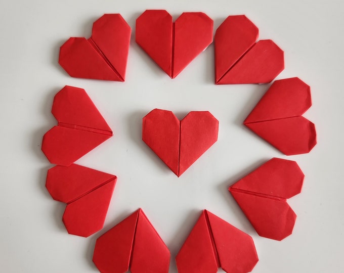 Set of 10 Small Origami Hearts, Paper Heart Wall Decoration, Origami ...