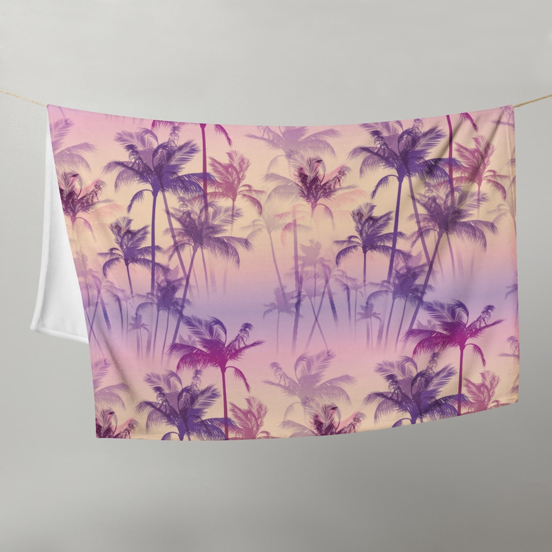 Palm Trees Plush Purple Throw Blanket, Fleece Palm Tree Blanket for ...