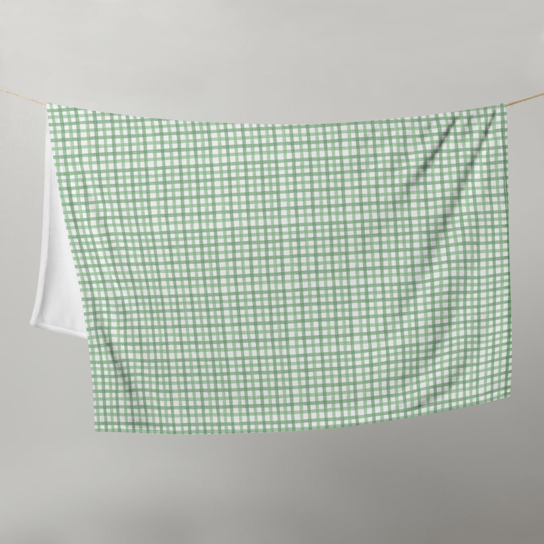 Green Gingham Throw, Green Checked Blanket, Preppy Throw Blanket ...