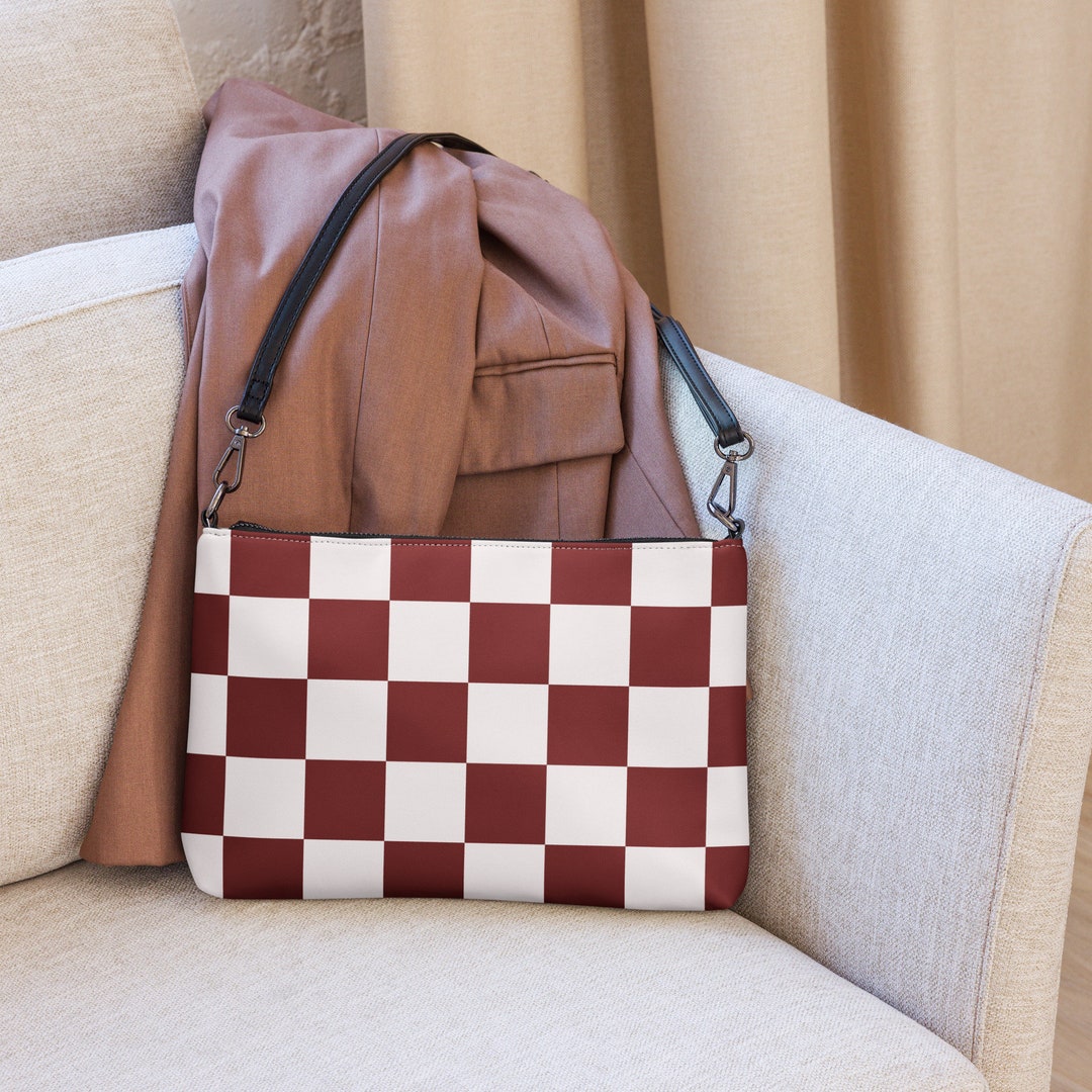 Checkerboard Bag Maroon Checkerboard Purse Clutch Wristlet - Etsy
